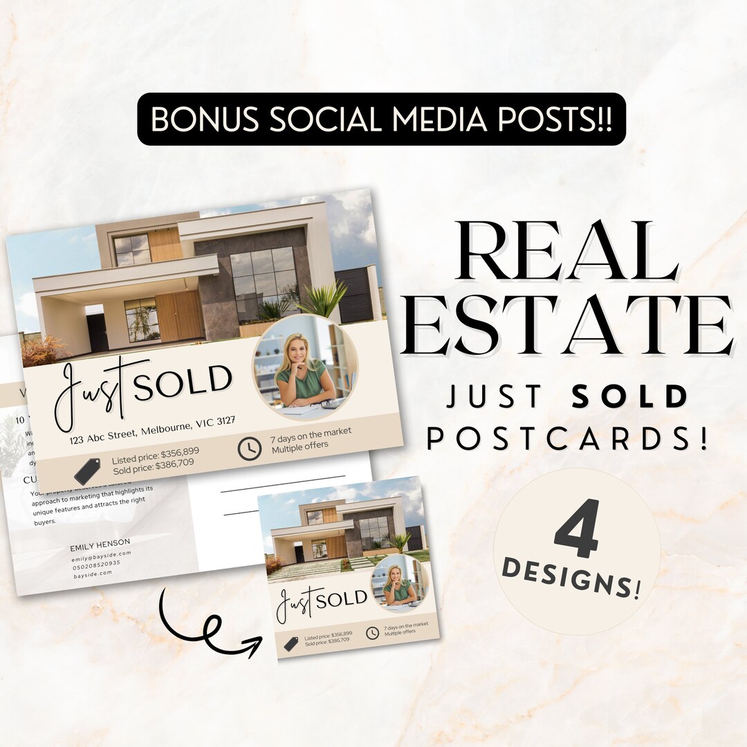 Just Sold Real Estate Postcard | Listing Presentation | Just Sold Flyer ...