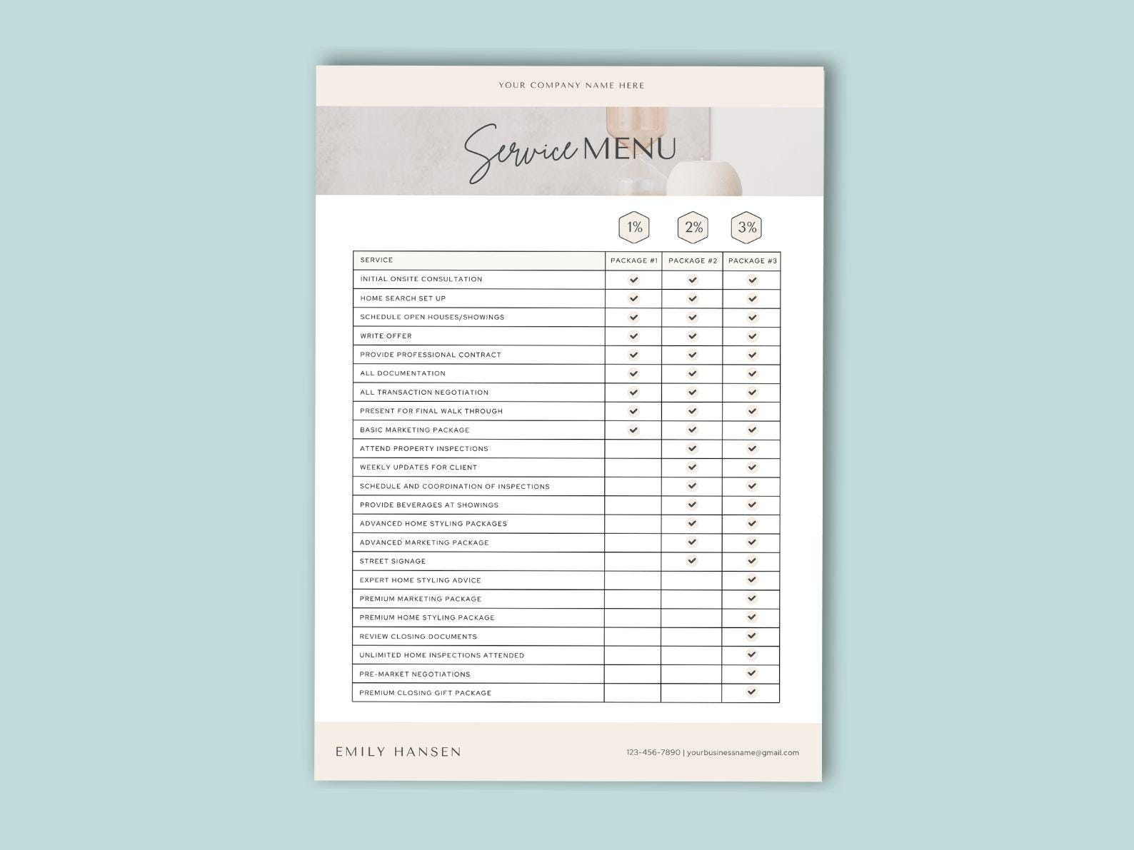 Real Estate Service Menu Template: Realtor Commission Sheet (canva ...