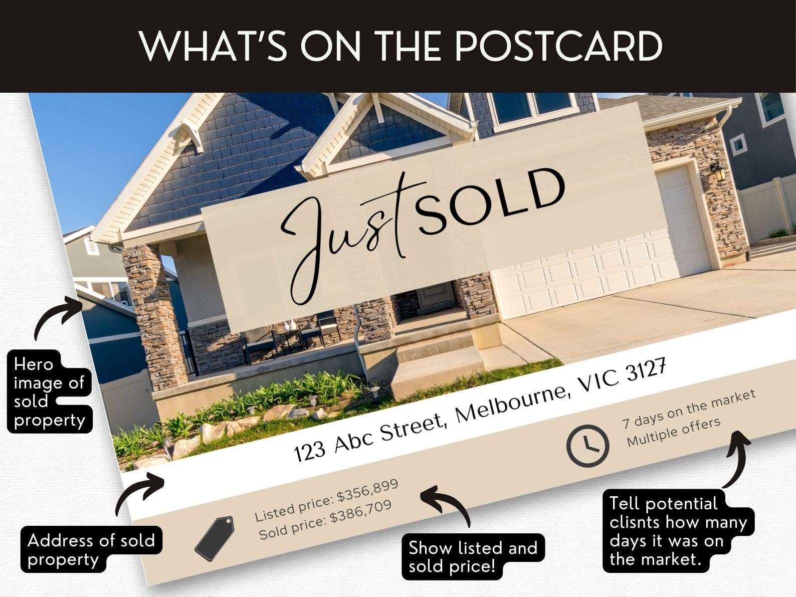 Just Sold Real Estate Postcard | Listing Presentation | Just Sold Flyer ...