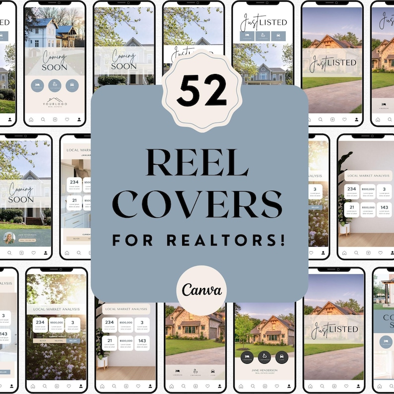 Realtor Reel Covers: 52 Real Estate Instagram Templates (canva) - Etsy