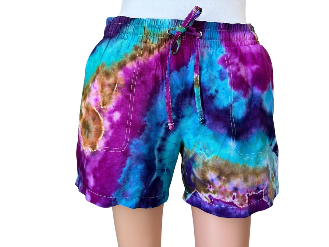 Tie Dye “ Ice Dye” Summer Shorts- Linen/cotton Blend-pink,purple,blue ...