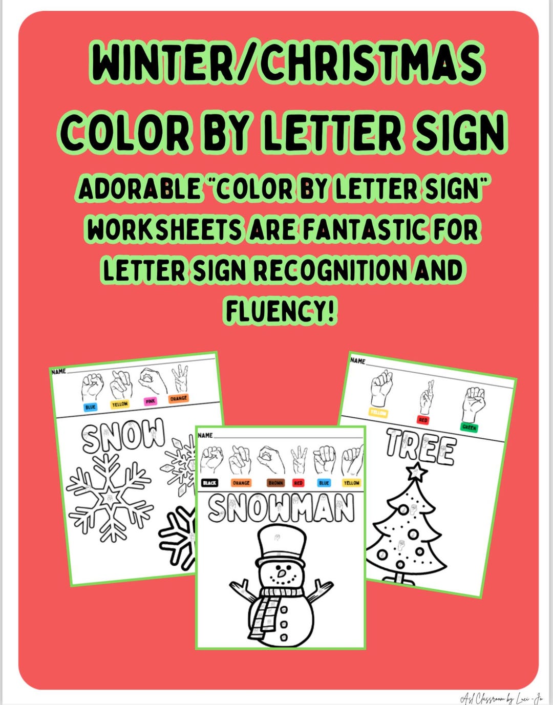 ASL Winter/christmas Color by Letter Sign Coloring Page Worksheets - Etsy