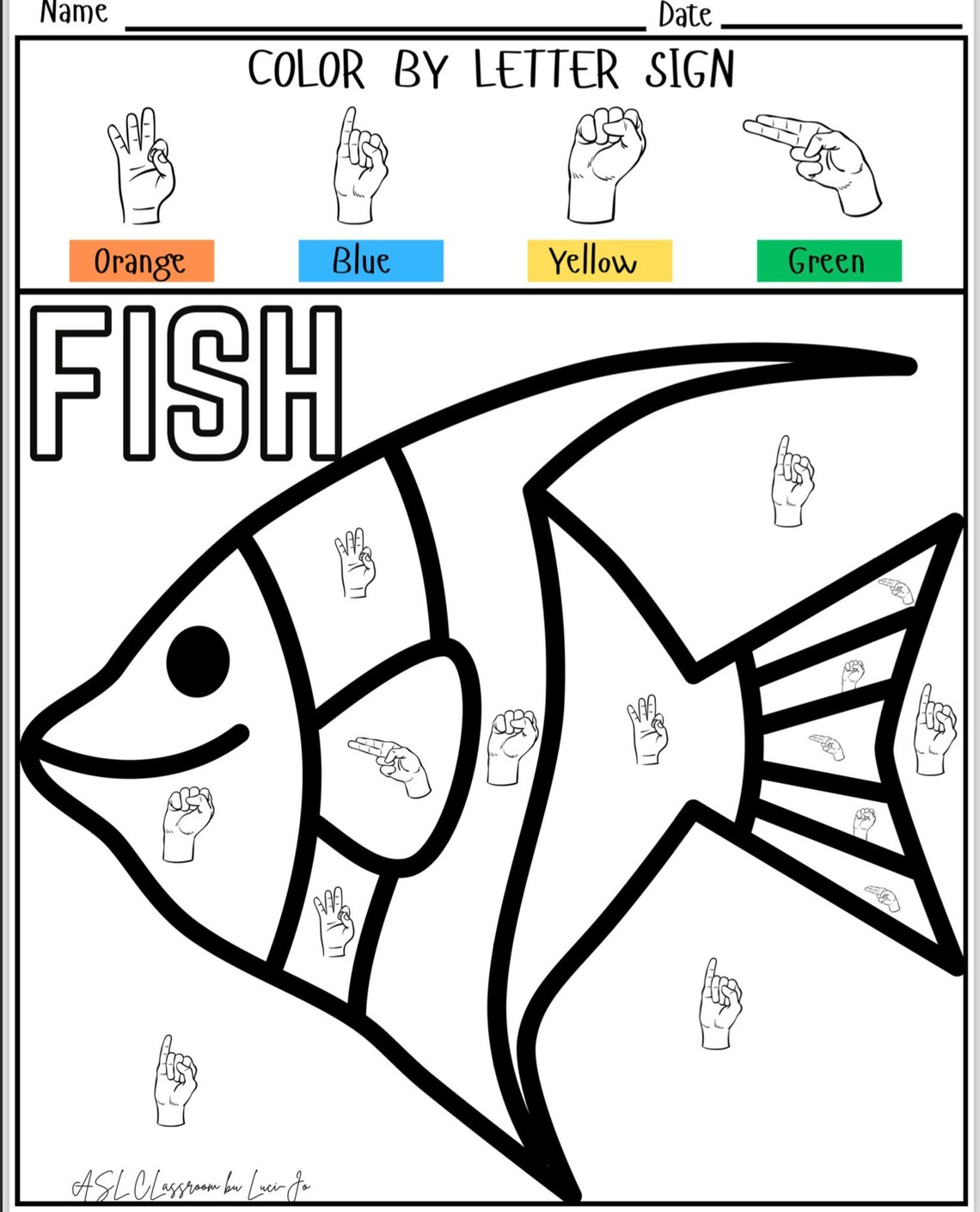 ASL Color by Letter Sign Coloring Page Worksheets - Etsy