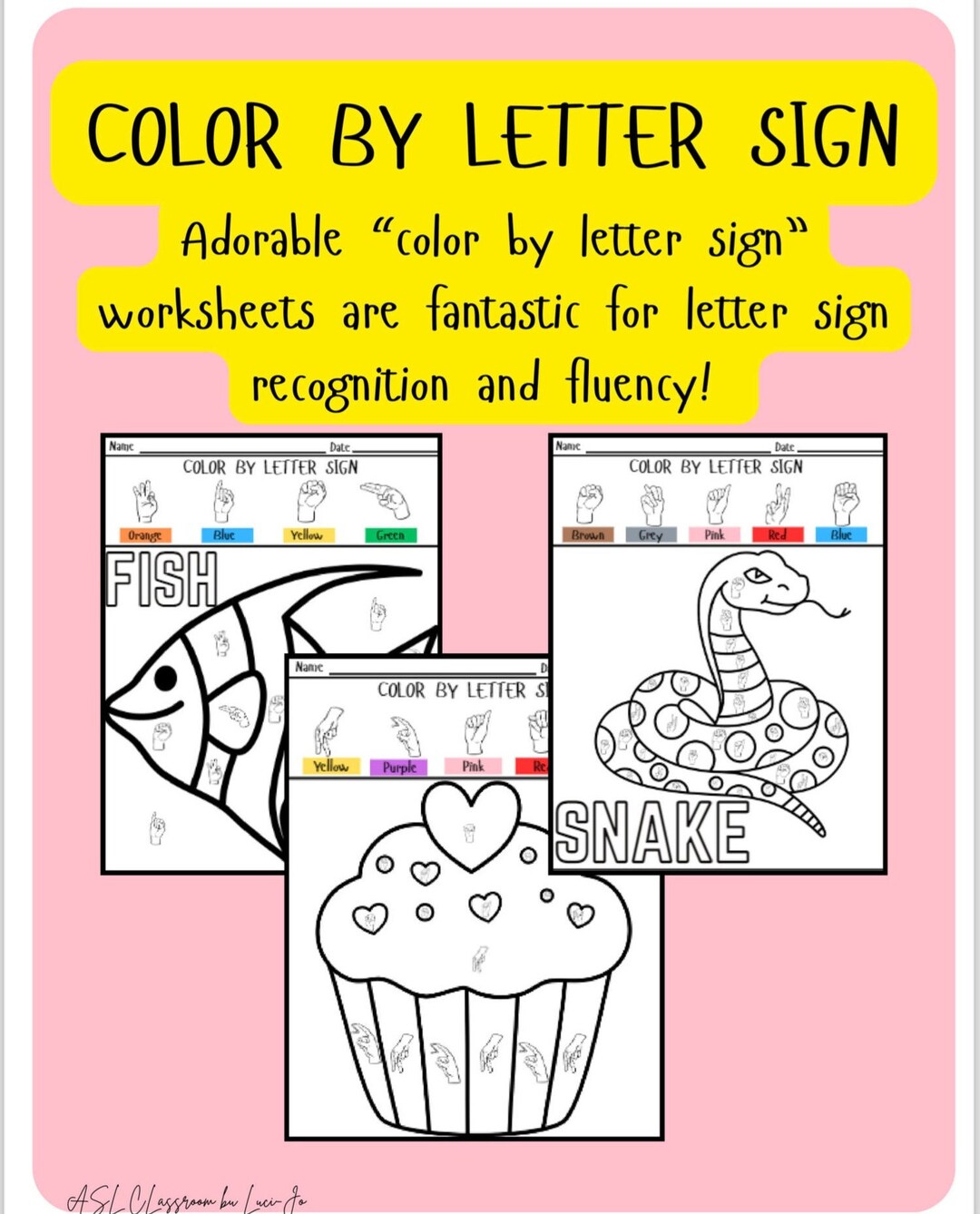 ASL Color by Letter Sign Coloring Page Worksheets - Etsy
