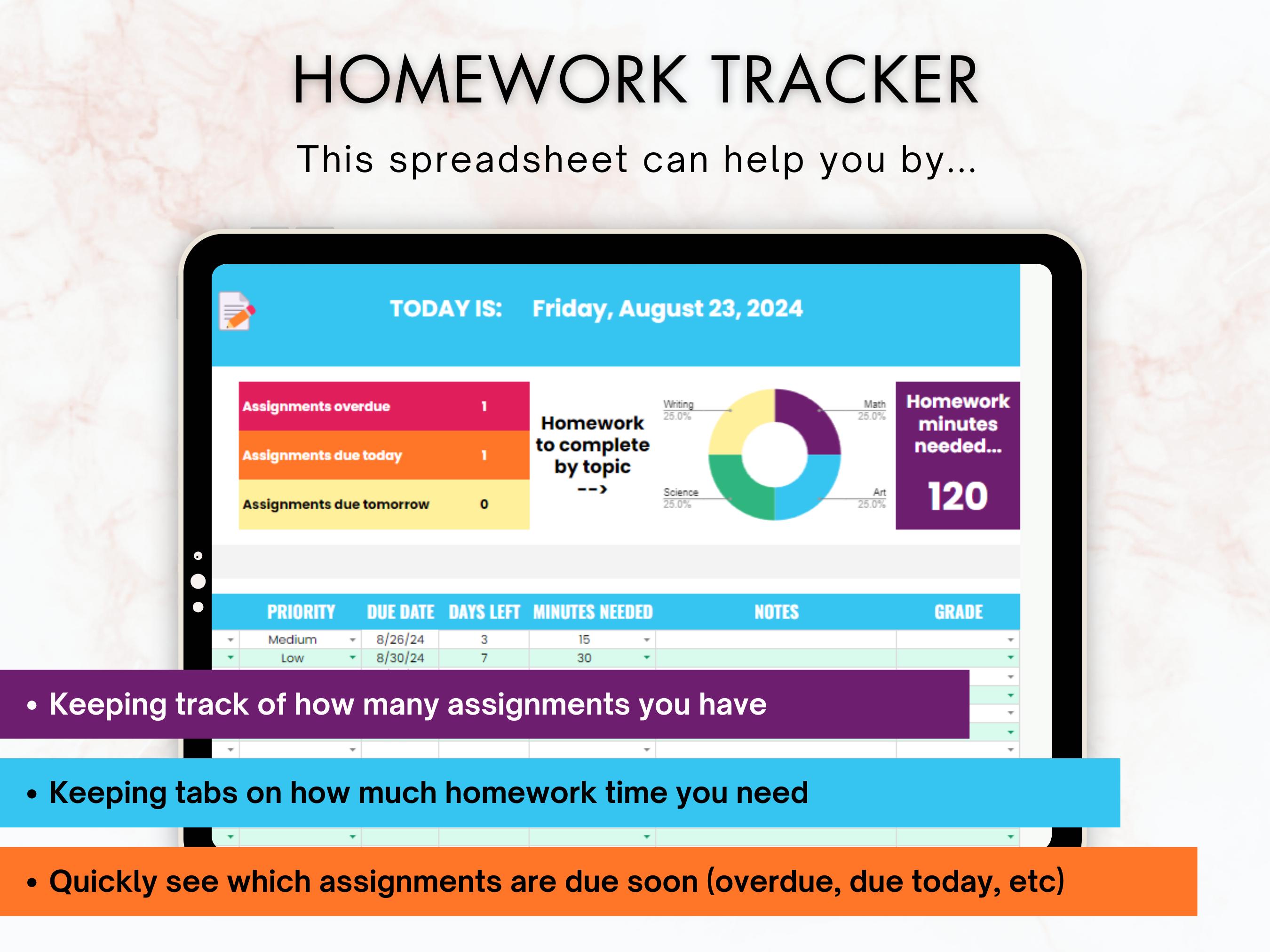 Kids Assignment Tracker Spreadsheet - Google Sheets Digital Student ...