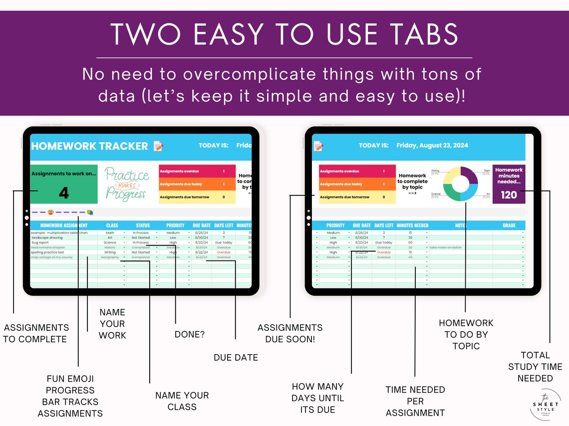 Kids Assignment Tracker Spreadsheet - Google Sheets Digital Student ...