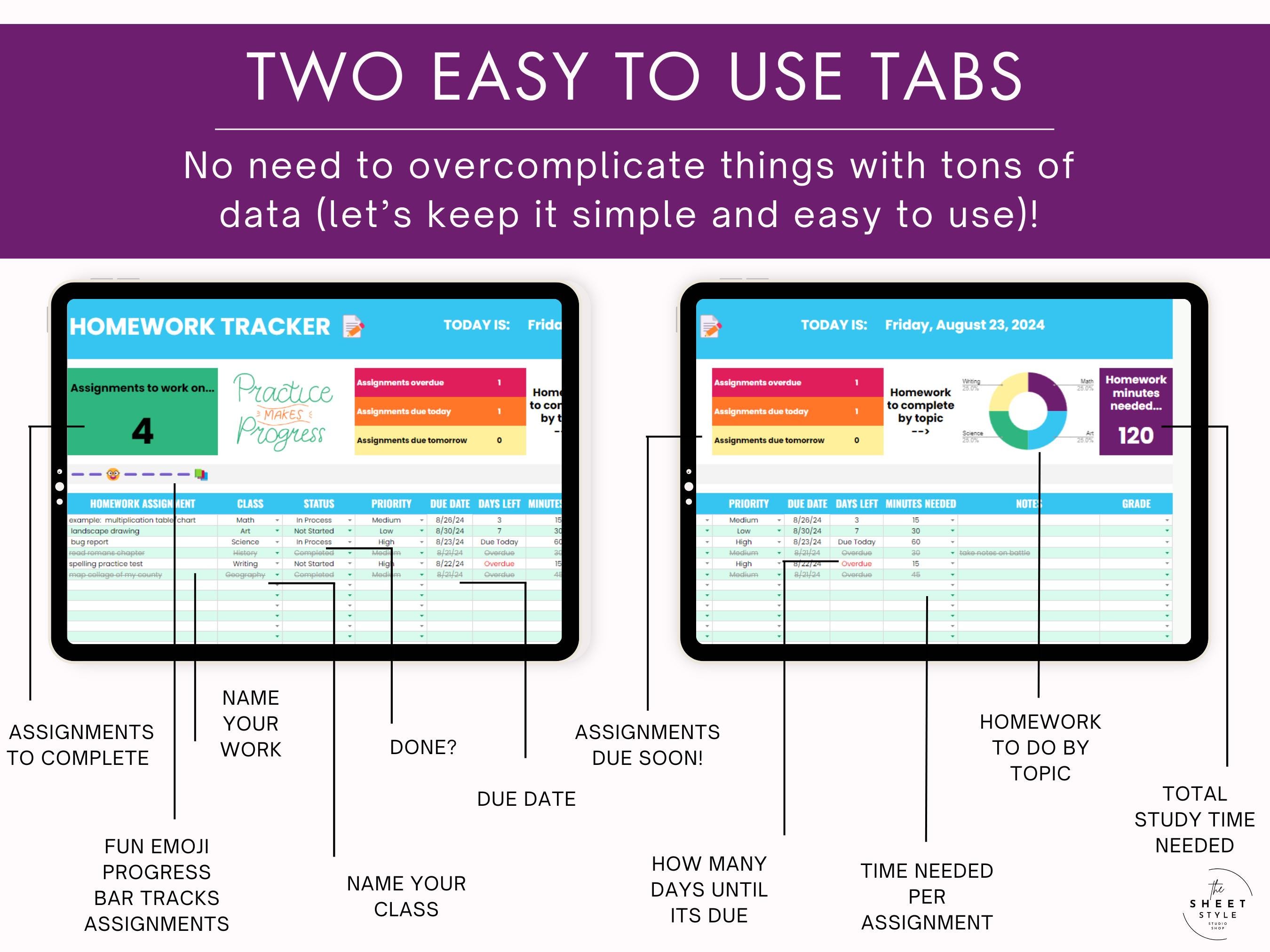 Kids Assignment Tracker Spreadsheet - Google Sheets Digital Student ...