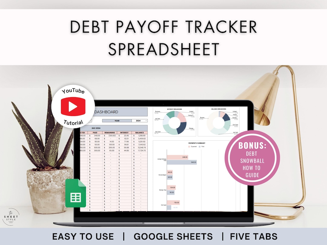 Debt Payoff Tracker Google Sheets | Budget Spreadsheet & Debt Snowball ...