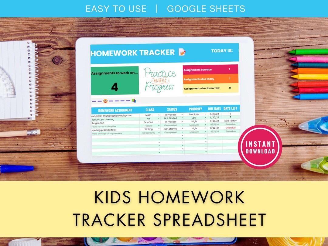 Kids Assignment Tracker Spreadsheet - Google Sheets Digital Student ...