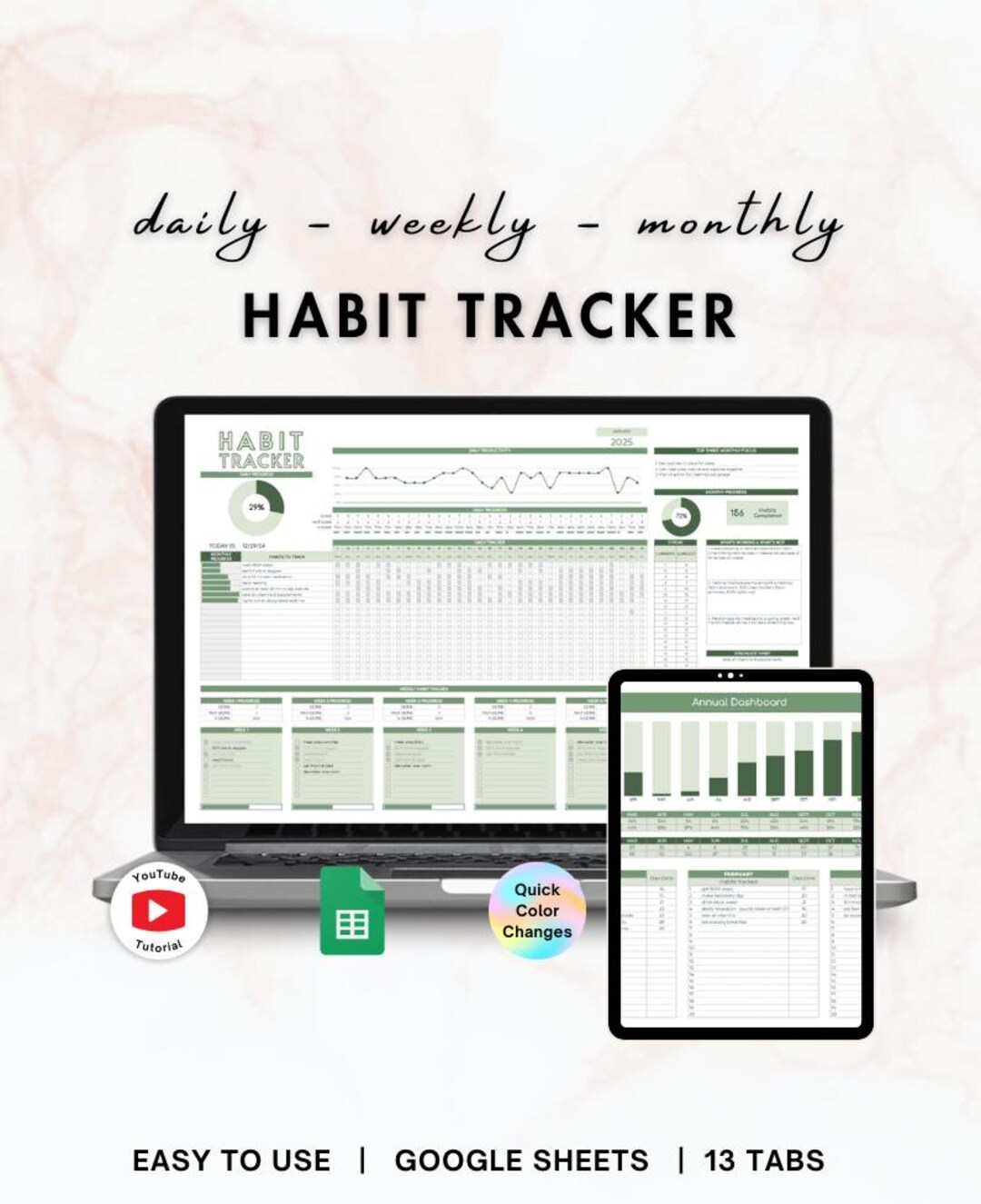 Daily Habit Tracker for Google Sheets | Productivity Planner, Digital ...