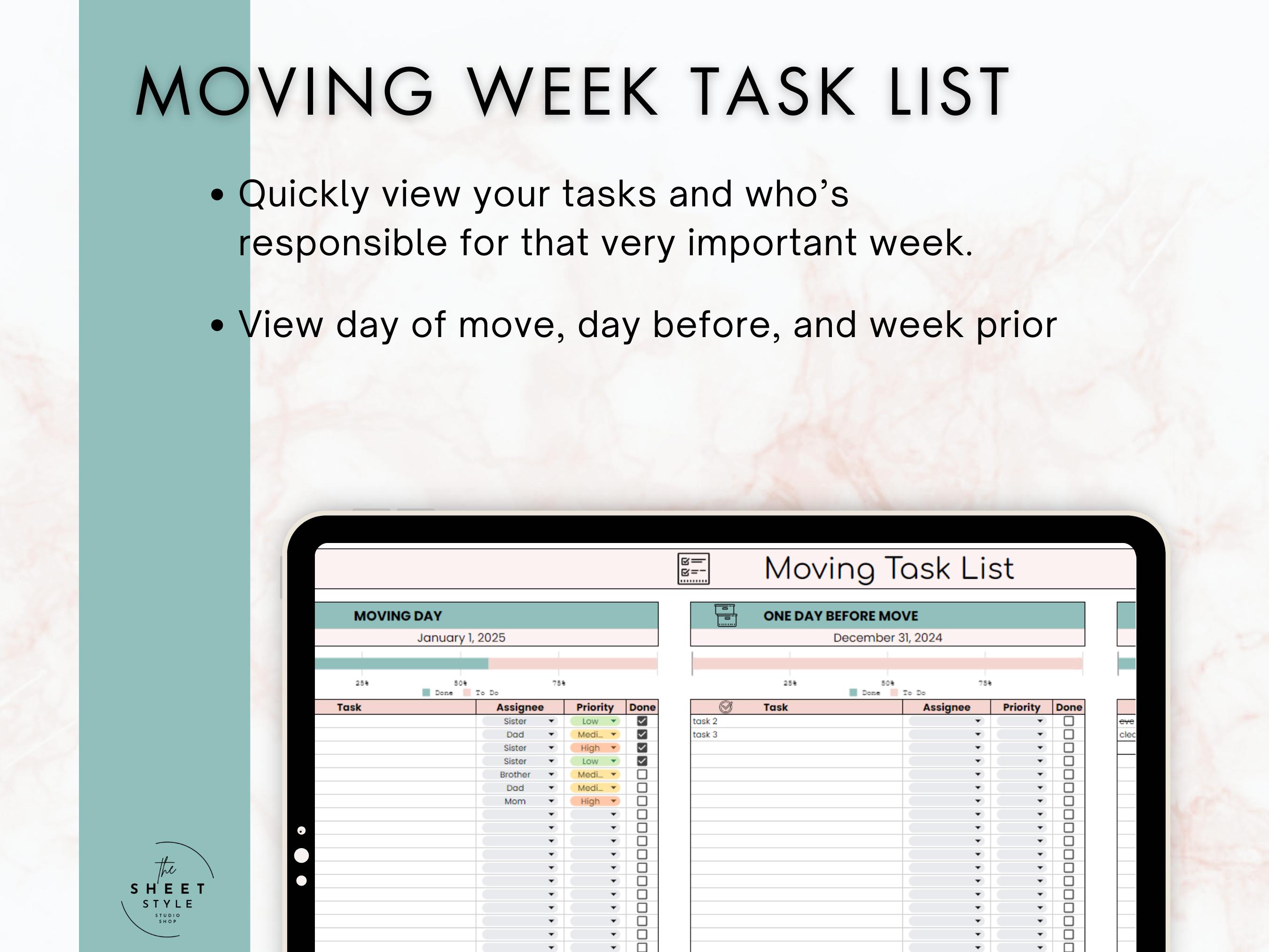All-in-one Moving Planner Spreadsheet - Moving Checklist, Packing List ...