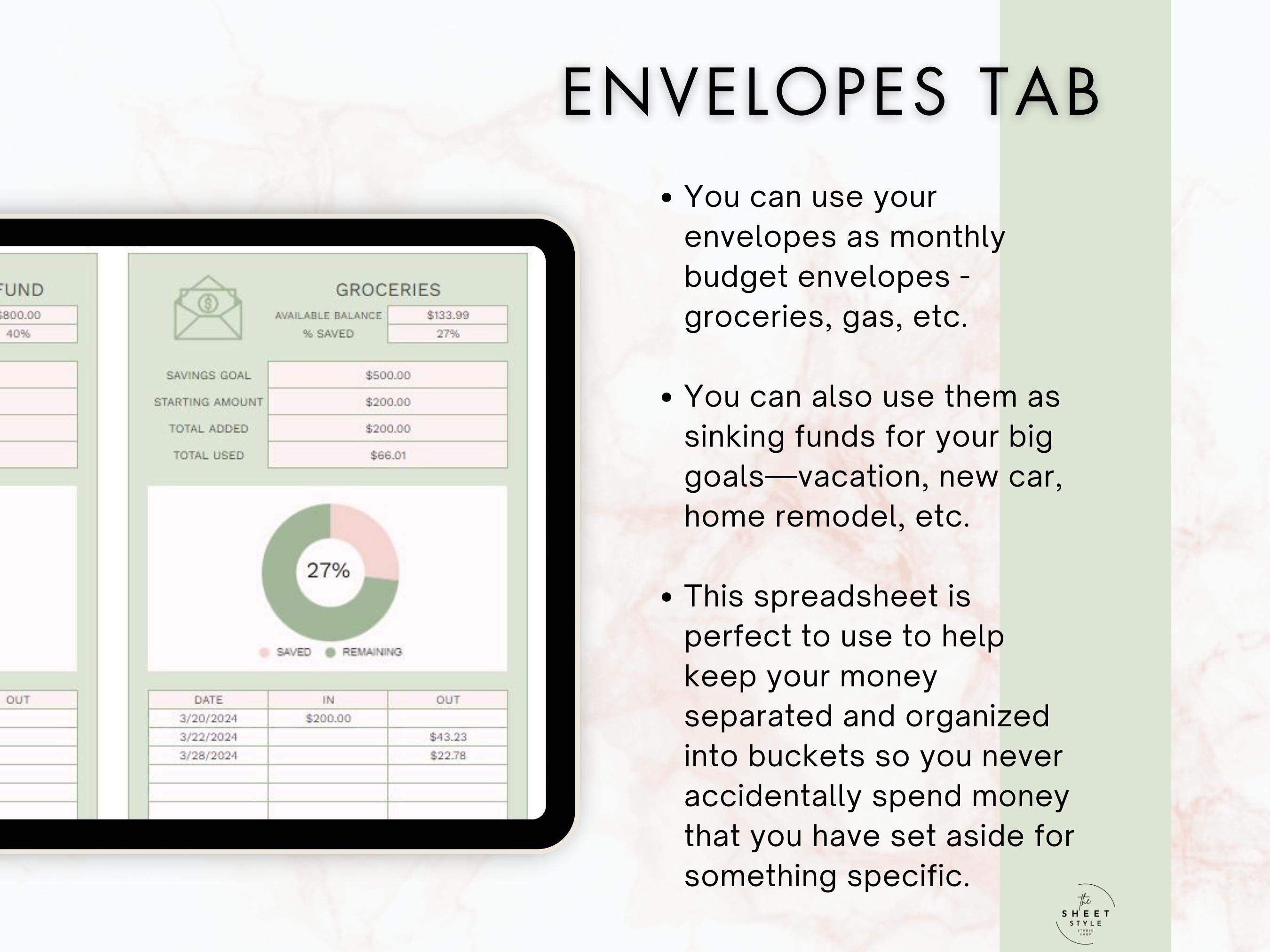 Simple Cash Envelope Spreadsheet - Finance Spreadsheet for Digital ...