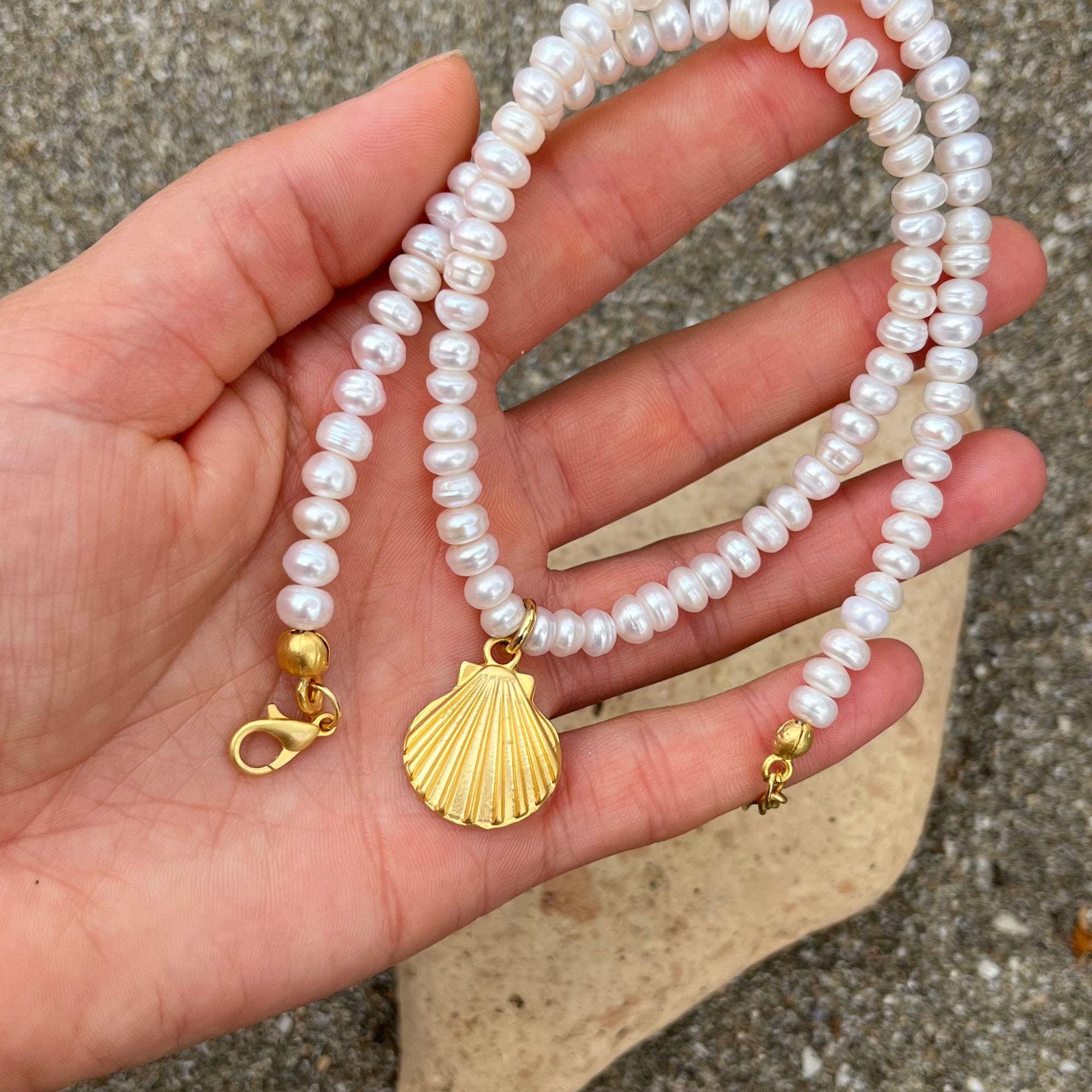 Pearl With Shell Necklace, Real Fresh Water Pearl Necklace, Vintage ...