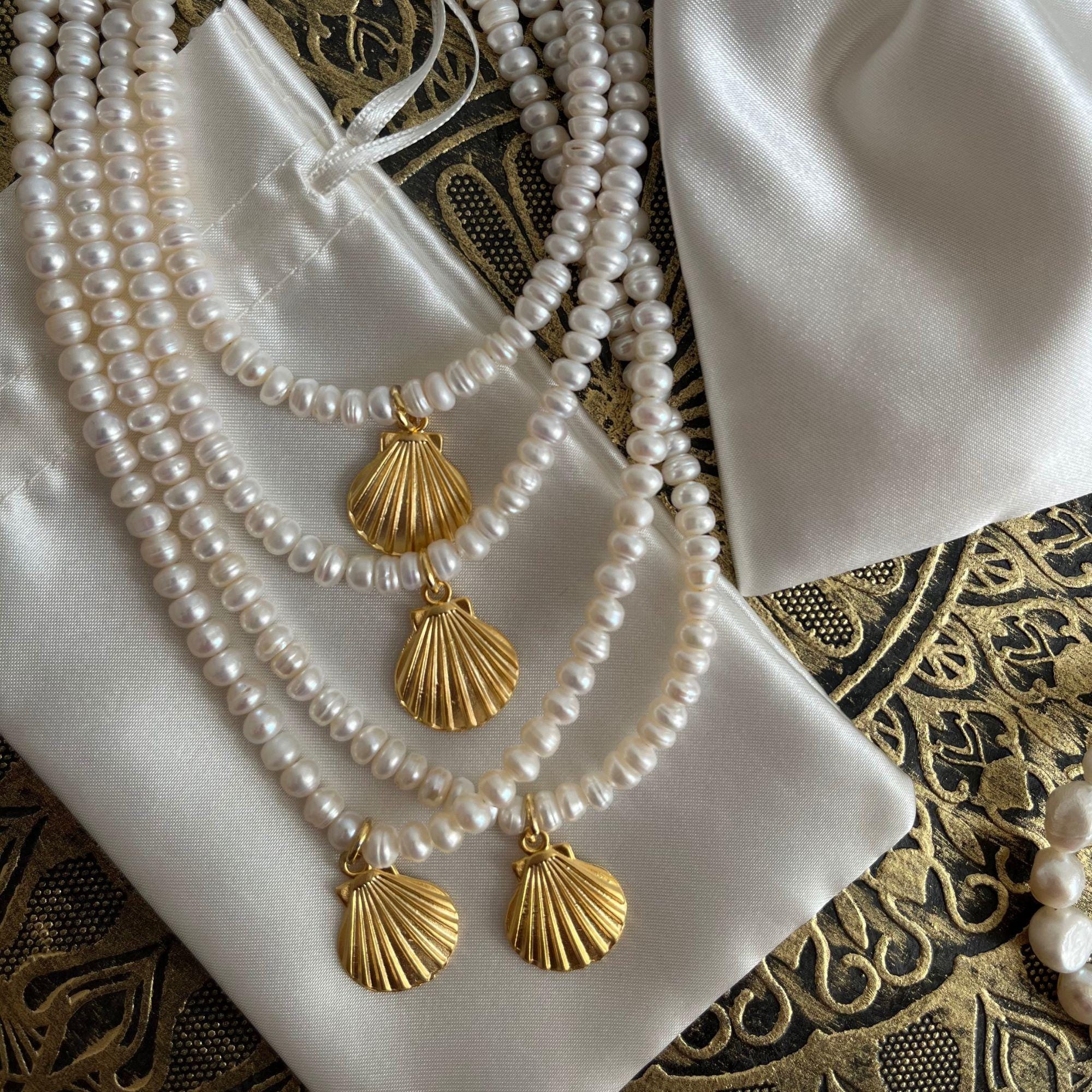 Pearl With Shell Necklace, Real Fresh Water Pearl Necklace, Vintage ...