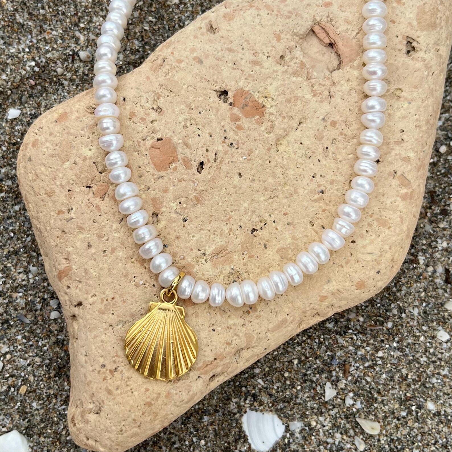 Pearl With Shell Necklace, Real Fresh Water Pearl Necklace, Vintage ...