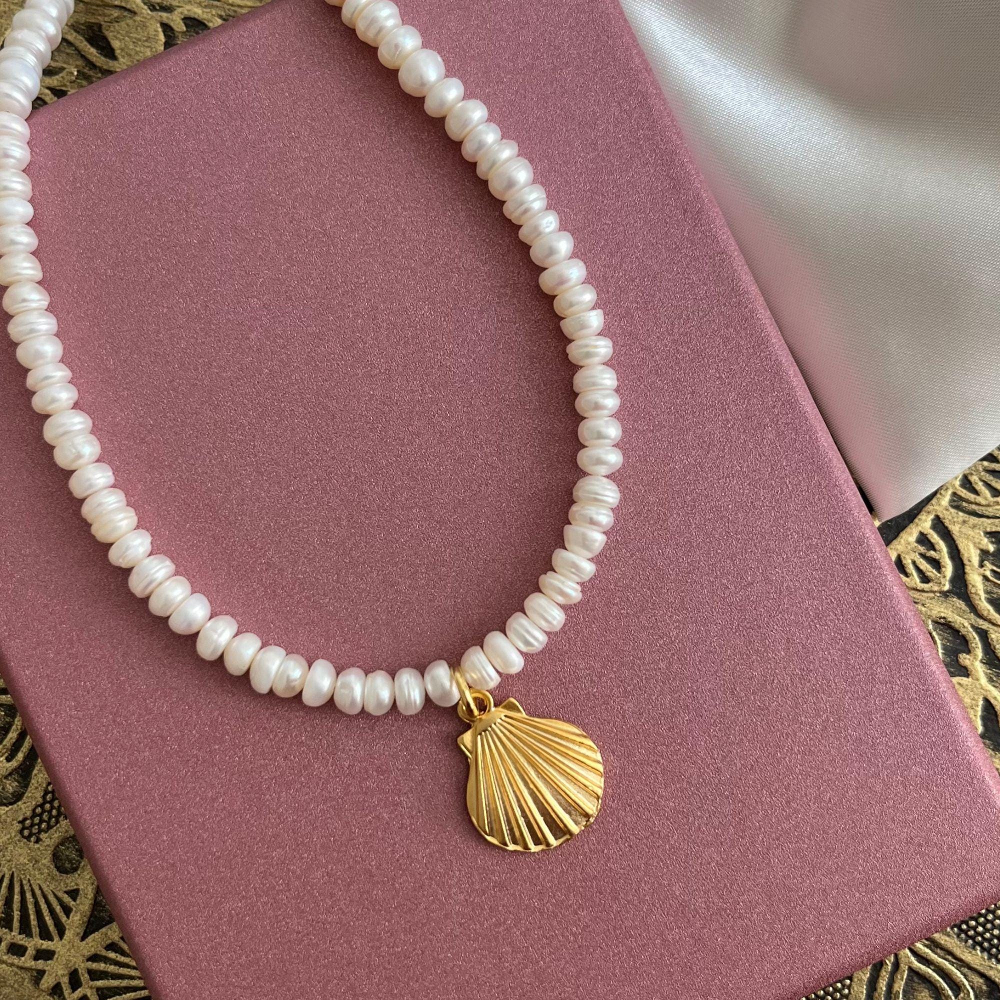 Pearl With Shell Necklace, Real Fresh Water Pearl Necklace, Vintage ...