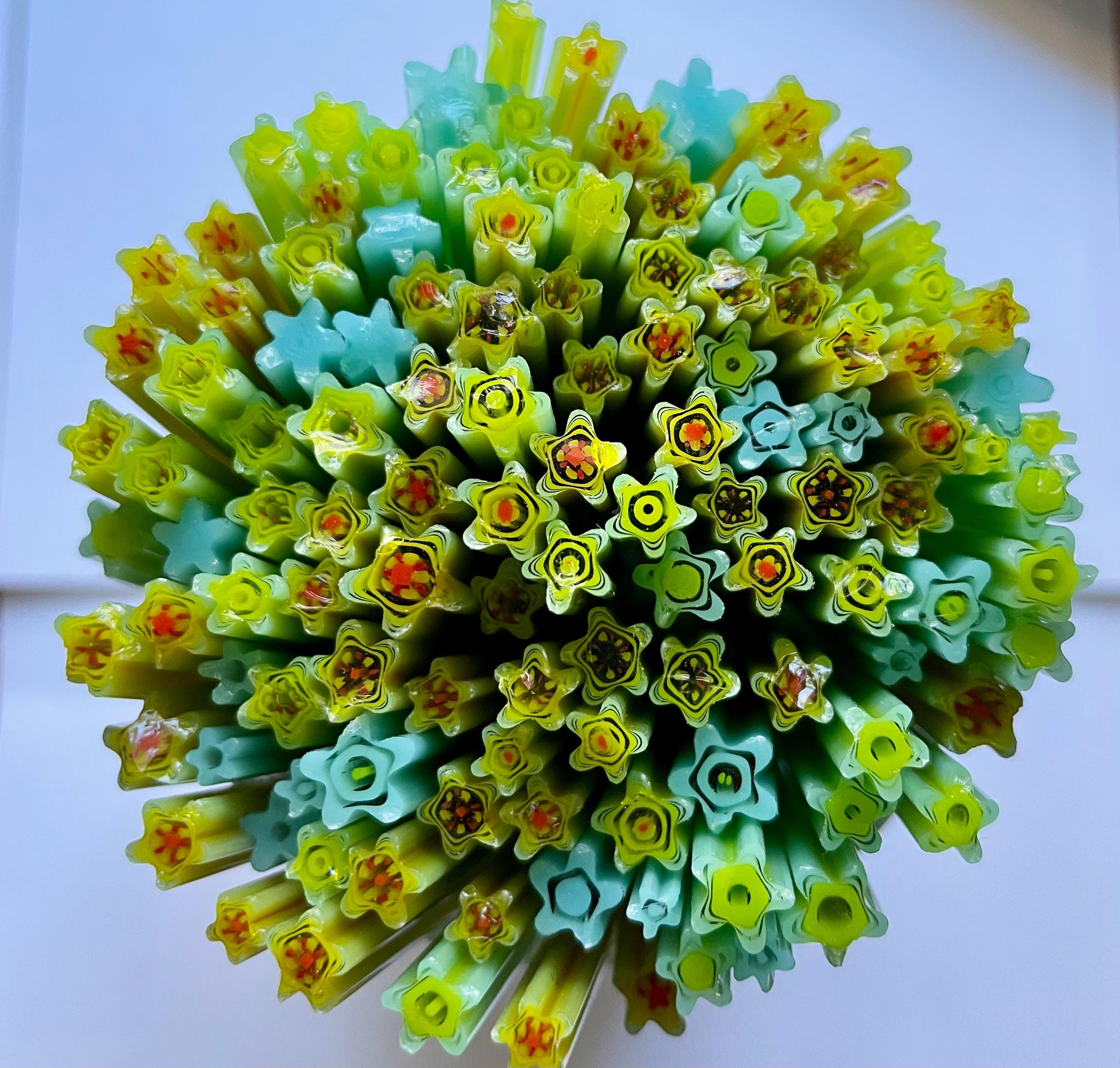 Blue Green Floral Vitrigraph Cane Bullseye COE 90 Fusing Supplies (1 Oz ...