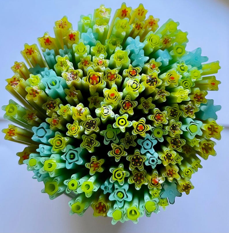 Blue Green Floral Vitrigraph Cane Bullseye COE 90 Fusing Supplies (1 Oz ...