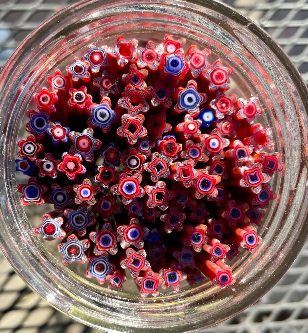 1 Oz Bullseye COE 90 FLOWERS Vitrigraph Organic 5 Petal Flower Design ...