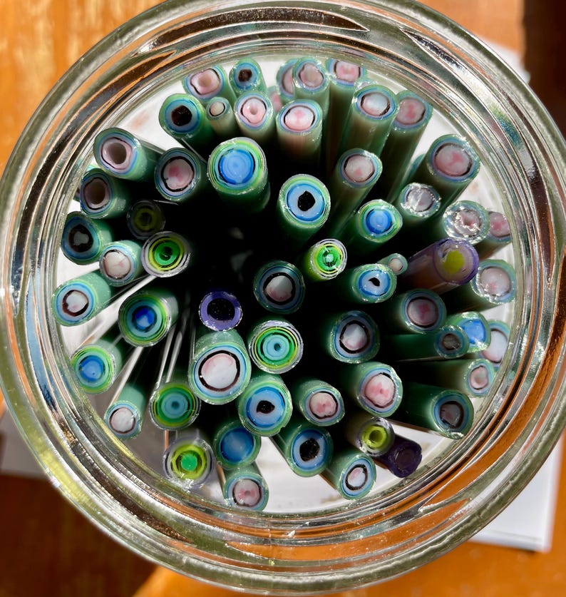 Bullseye COE 90 CIRCLES Hand Pulled Vitrigraph Organic Dot Flower Cane ...