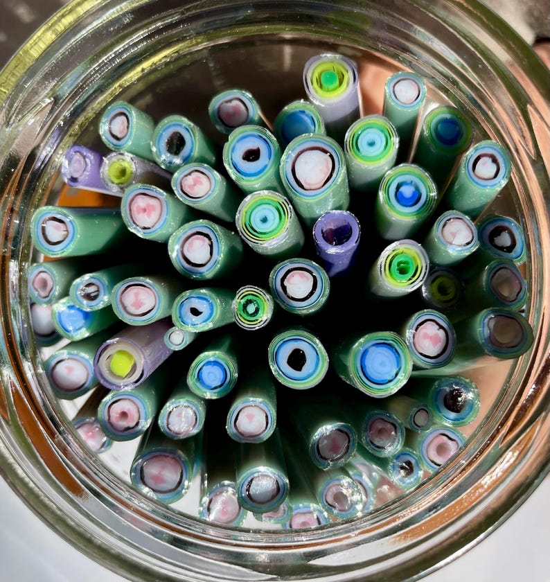 Bullseye COE 90 CIRCLES Hand Pulled Vitrigraph Organic Dot Flower Cane ...