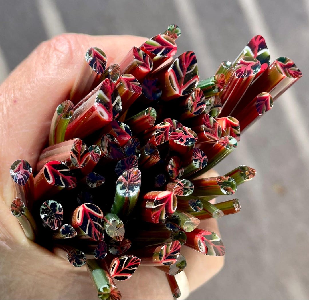 LEAVES Bullseye 90 COE Hand Pulled Vitrigraph Organic Leaves Flower ...