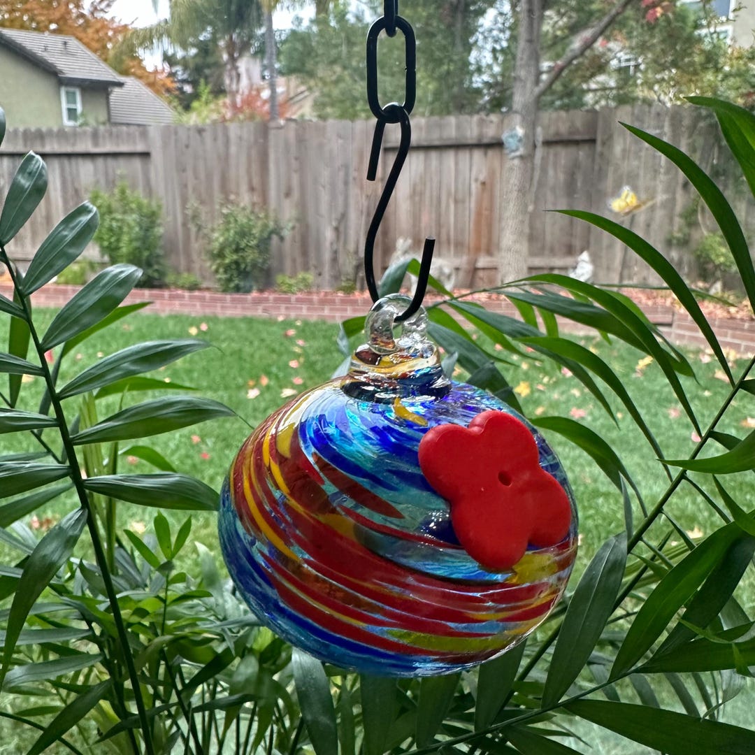 NEW! Hand Blown Glass Hummingbird Feeders for Outdoors Garden Hanging ...