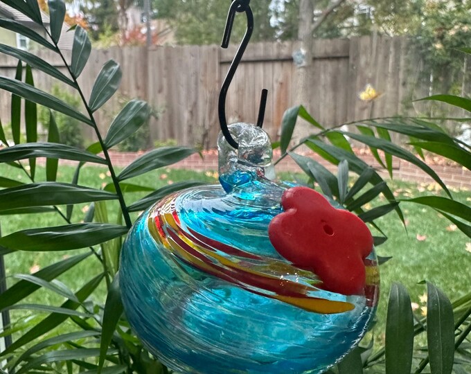 NEW! Hand Blown Glass Hummingbird Feeders for Outdoors Garden Hanging ...