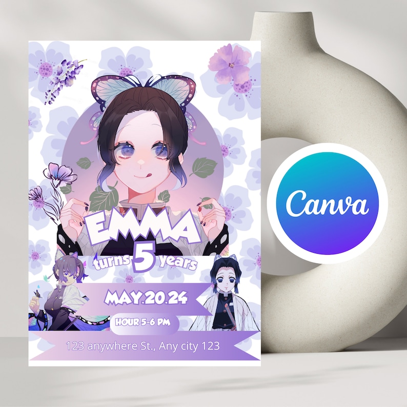 EDITABLE Demon Slayer Shinobu Invitation Templates, Shinobu Kochou ...