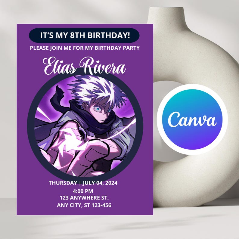 Anime Birthday Invitation, Editable in Canva, Gojo Satoru, Jujutsu ...