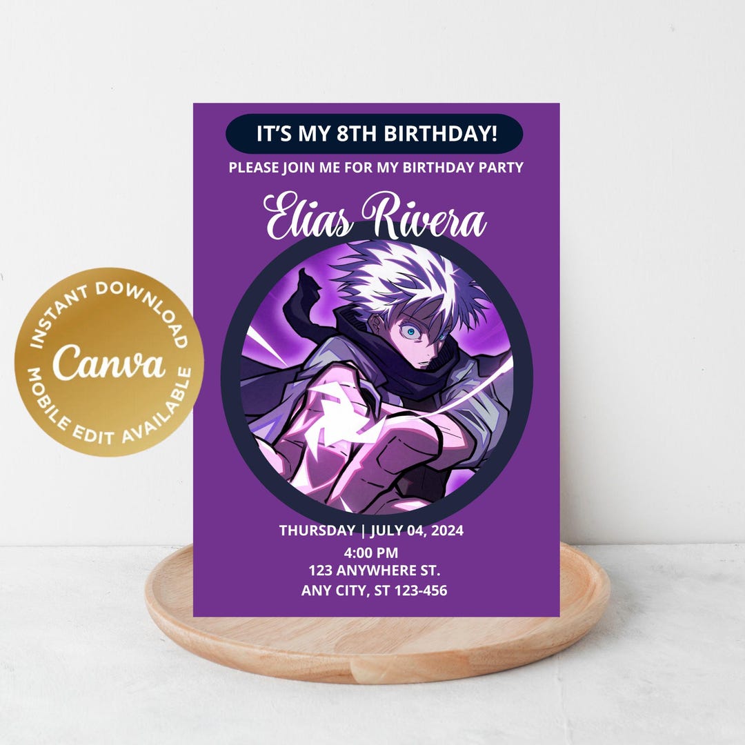 Anime Birthday Invitation, Editable in Canva, Gojo Satoru, Jujutsu ...