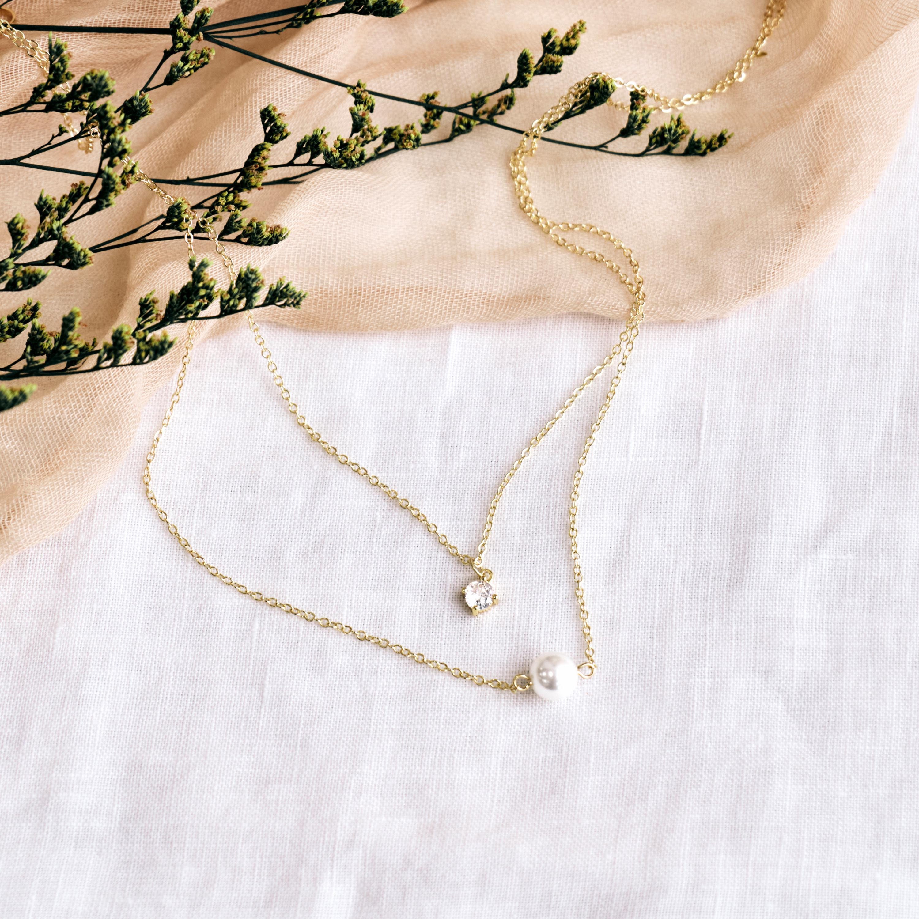 Gold Double Layer Pearl Necklace,freshwater Pearl Necklace,diamond ...