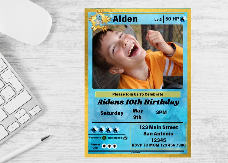 Pokemon Editable Birthday Invite, Pokemon Card Custom, Pokemon Birthday ...