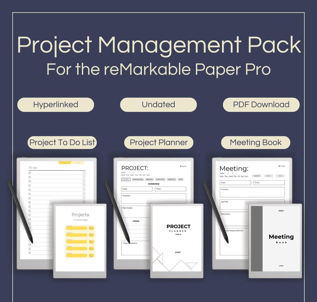 Project Management Templates for Remarkable Paper Pro: Hyperlinked ...