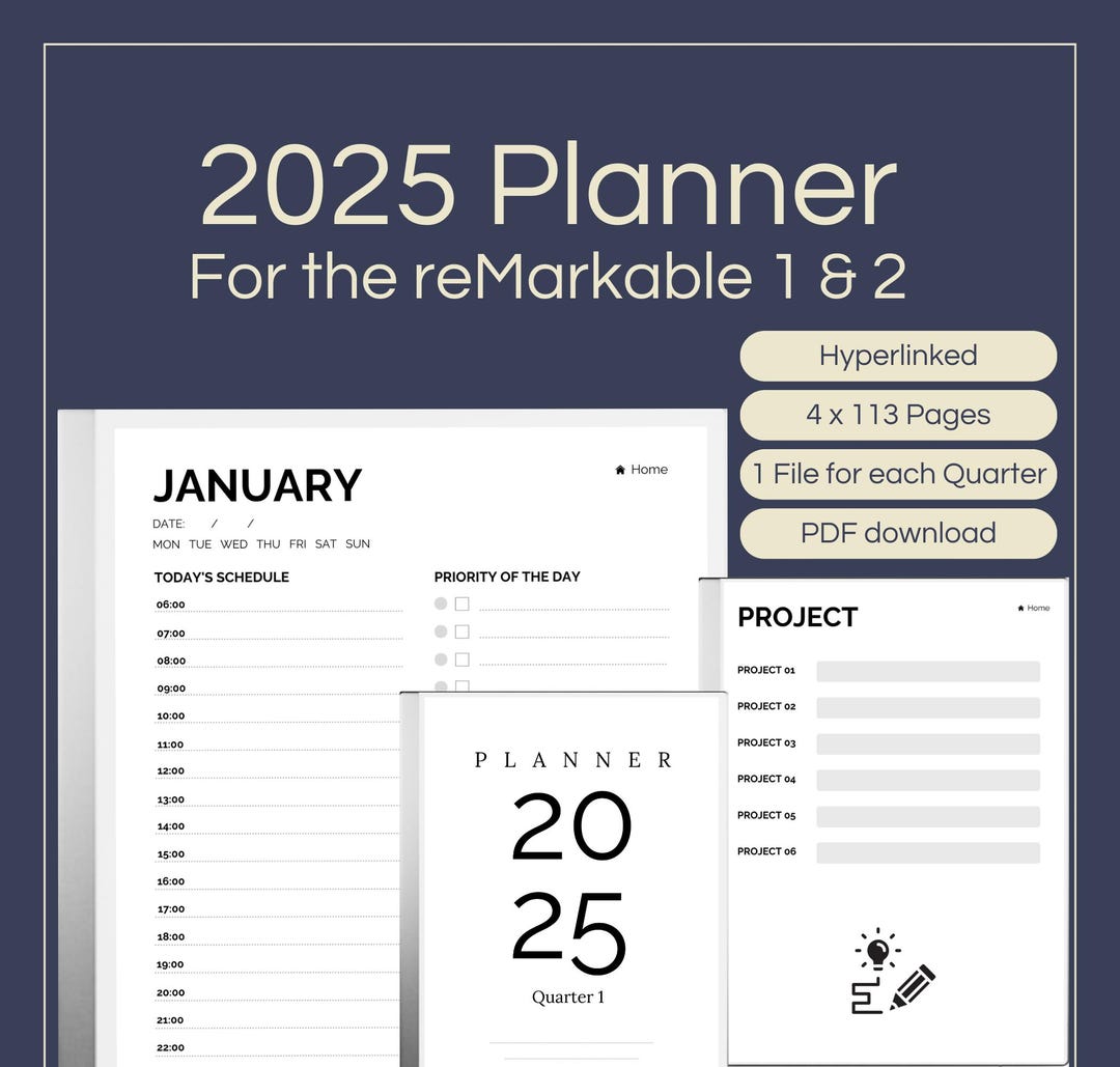 Hyperlinked 2025 Planner for the Remarkable 1 & 2 | Quarterly Planner ...