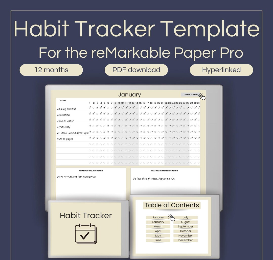 Habit Tracker Template for the Remarkable Paper Pro: Hyperlinked ...