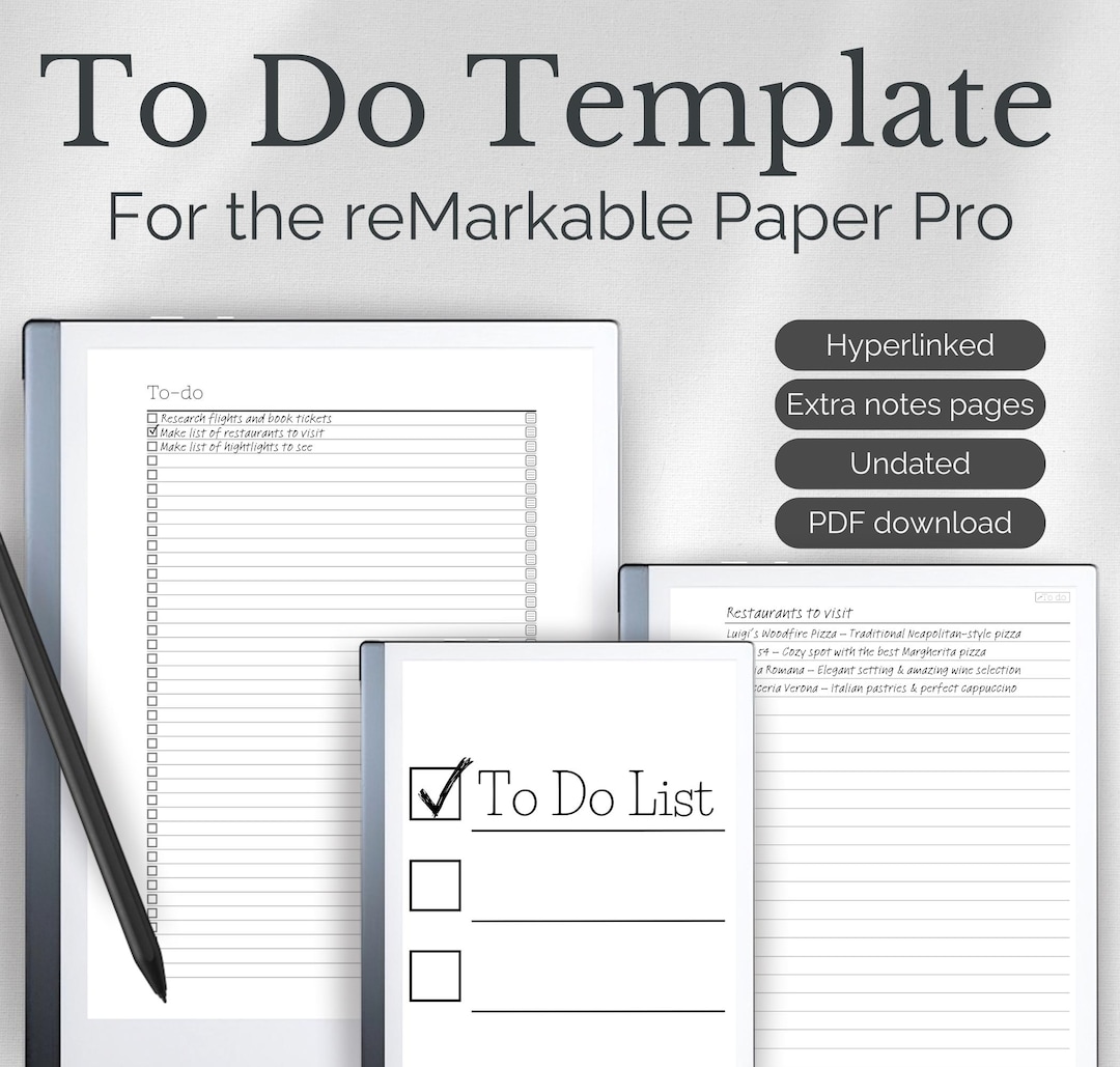 To Do List Template for Remarkable Paper Pro: Hyperlinked Digital ...