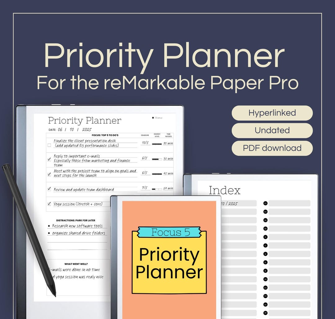 Hyperlinked Priority Planner for Remarkable Paper Pro: Focus 5 PDF ...