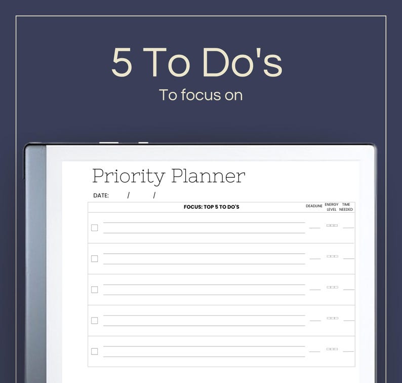 Priority Planner for the Remarkable Paper Pro | Focus 5 | to Do ...