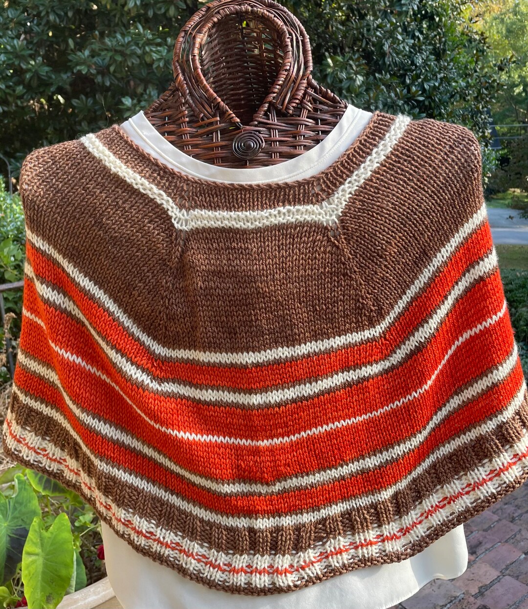 Reese's Retro Striped Knitted Poncho Pattern - Etsy
