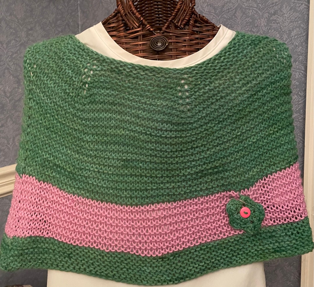 SALE Petite Poncho/capelet in Kelly Green and Pink Merino and Angora - Etsy