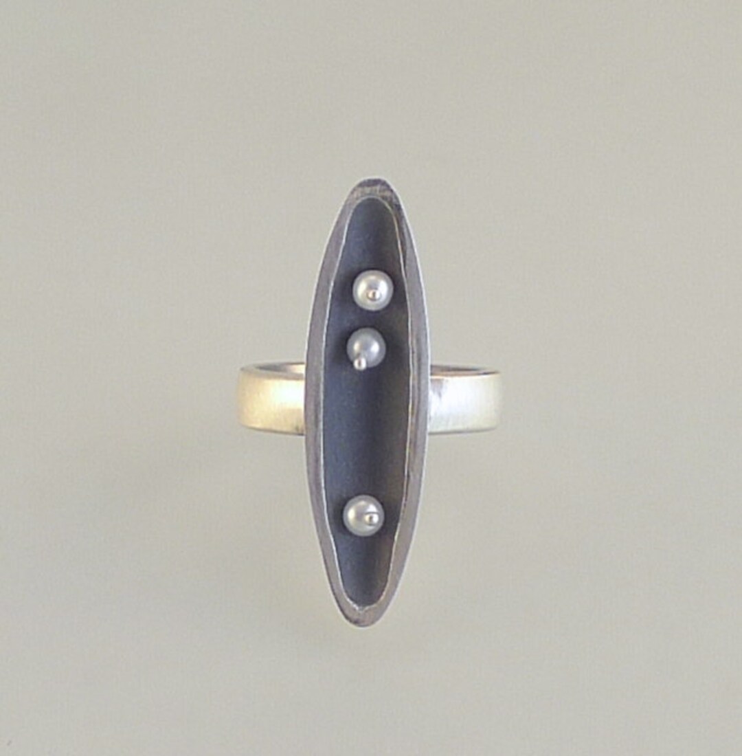 Oxidized Sterling Silver Capsule Ring With Three Freshwater Pearls ...