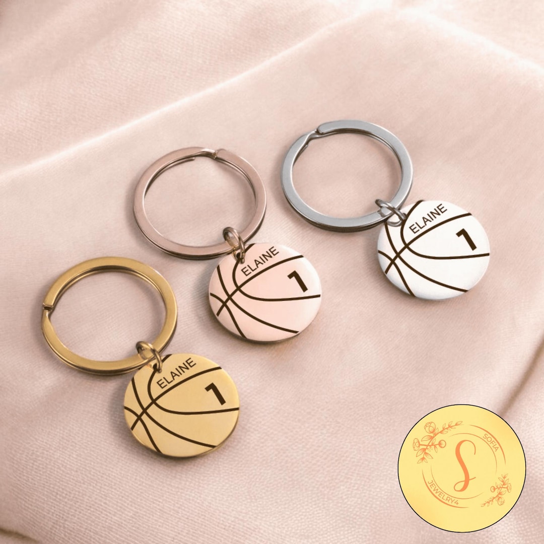 Custom Basketball Keychain With Number, Personalized Basketball Keyring ...