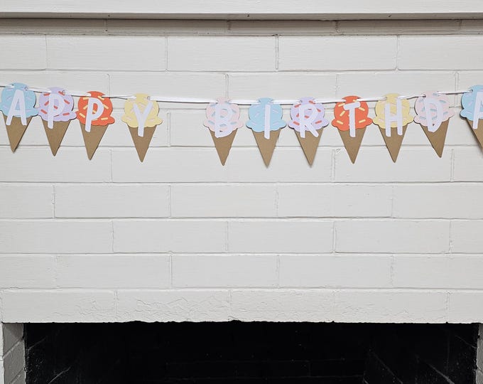 Ice Cream Cone Banner. Ice Cream Cone Garland, Ice Cream Banner, Ice ...
