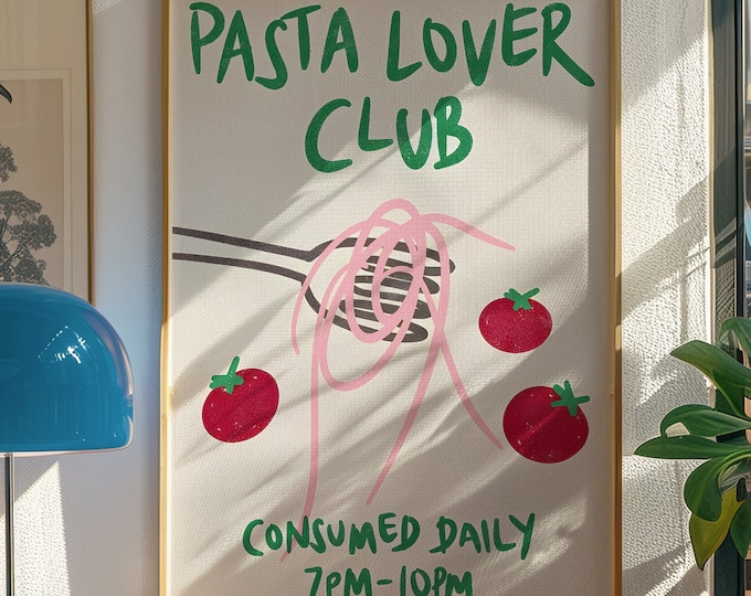 Preppy Pasta Print Spaghetti Wall Art Pasta Poster Hand Drawn Kitchen ...