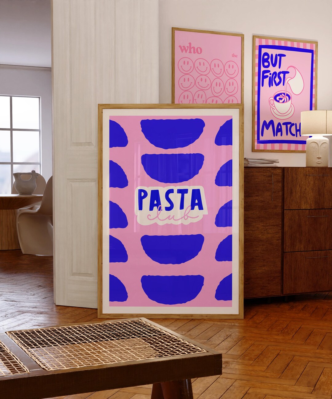 Pasta Club Poster, Hand Drawn Kitchen Print, Pasta Lover Print ...