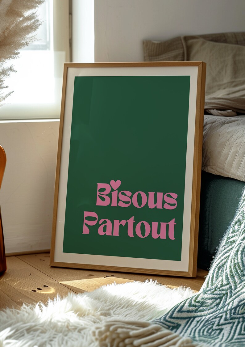 Bisous Bisous French Kiss Art Print French Kisses Emerald Green Decor ...