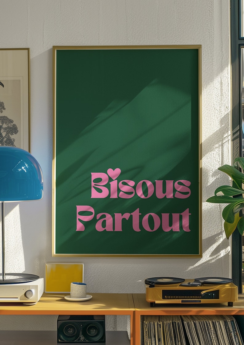 Bisous Bisous French Kiss Art Print · French Kisses · Emerald Green ...