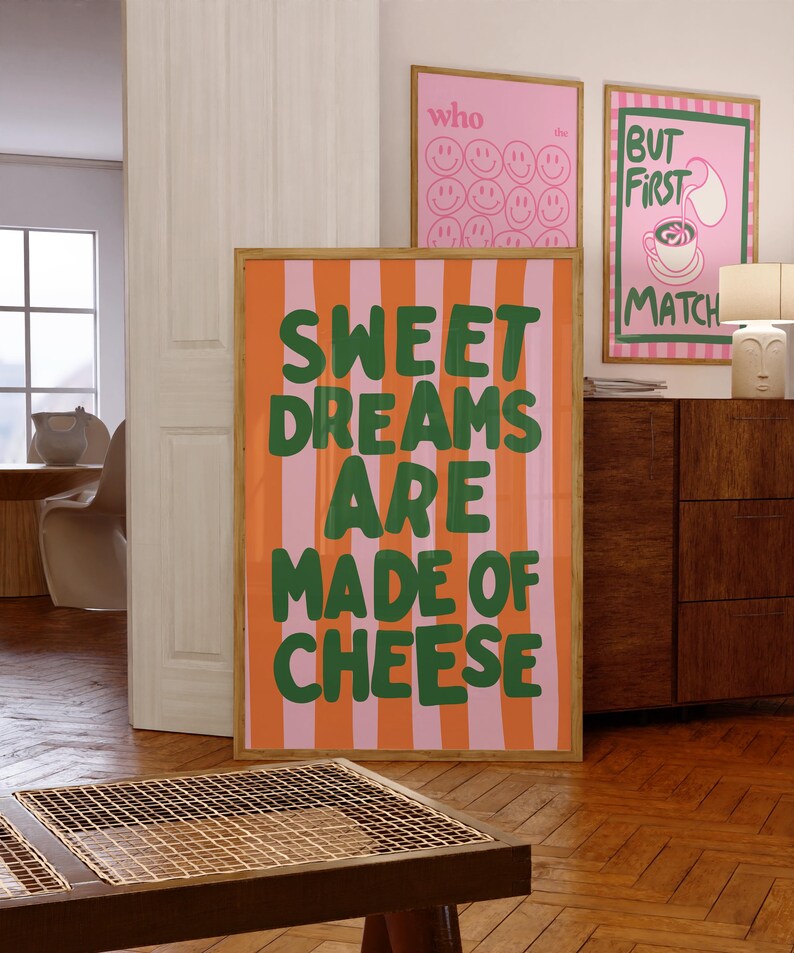 Sweet Dreams Are Made of Cheese Poster - Hand Drawn Kitchen Print ...