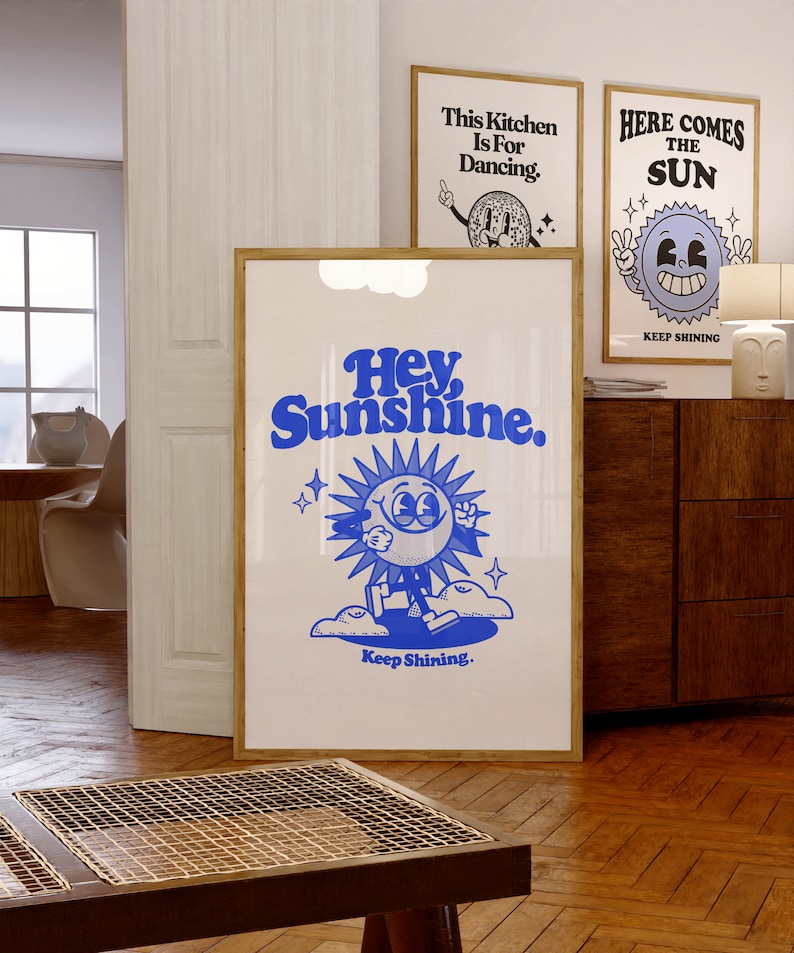 Funky Sun Cartoon Poster Digital Download Wall Art Keep Shining Vintage ...